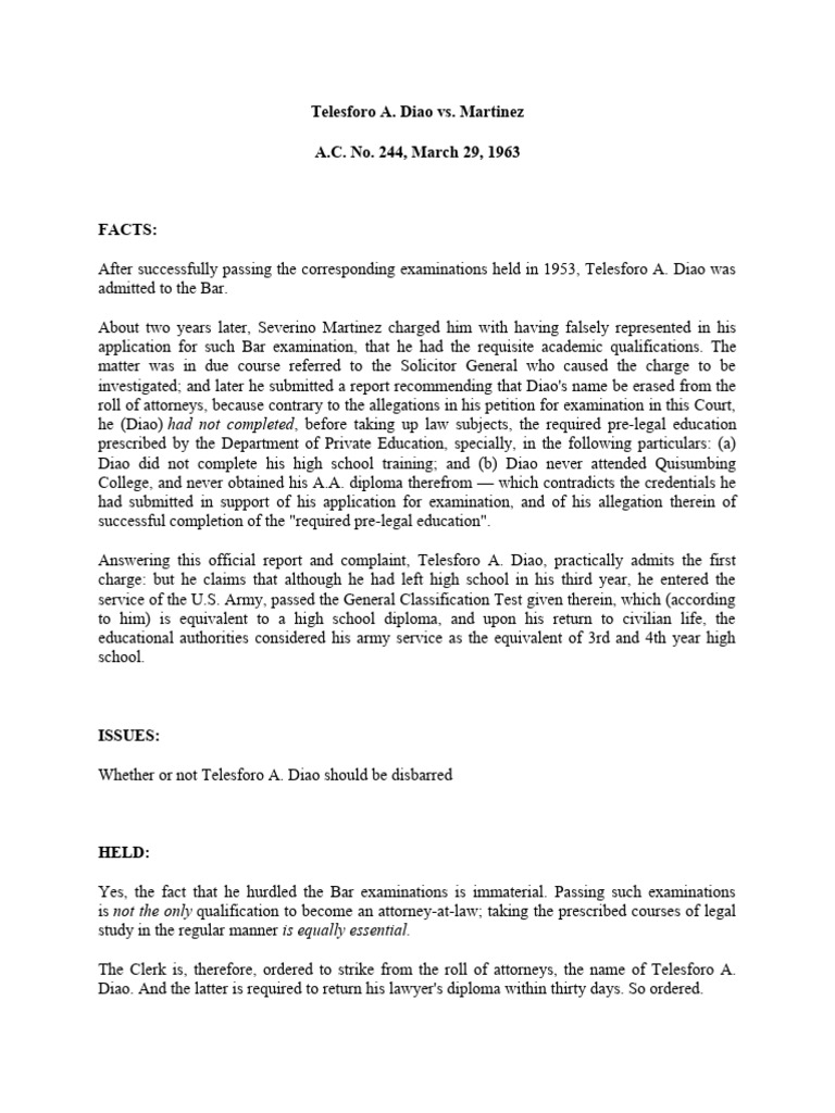 Case Digest - Re-Telesforo A. Diao vs. Martinez | PDF