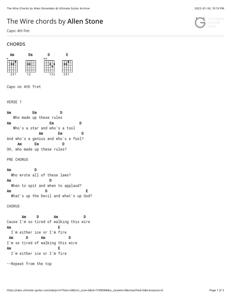 The Wire Chords by Allen Stonetabs at Ultimate Guitar Archive | PDF