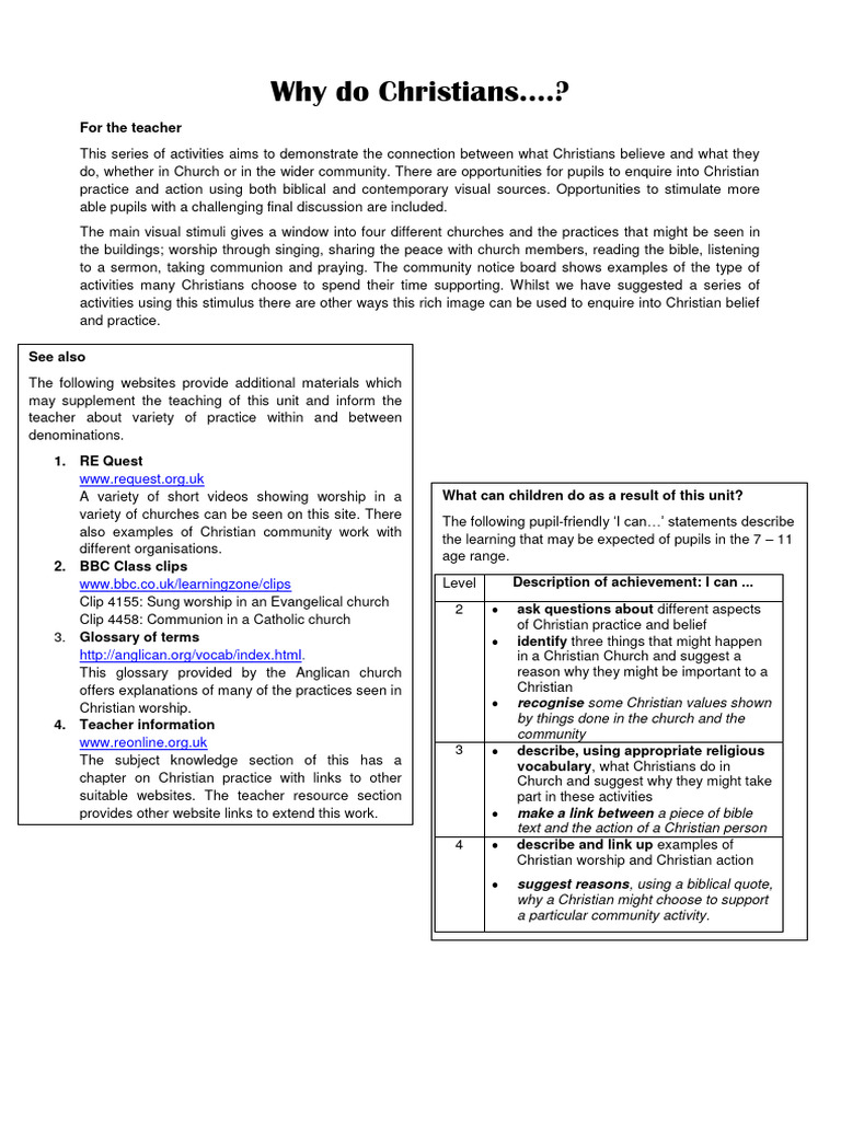 Christianity Why Do Christians... Lesson Plan & Resources (REToday) | PDF | Bible | Worship