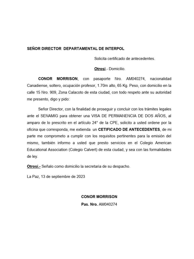 Solicitud de Certificado Interpol | PDF
