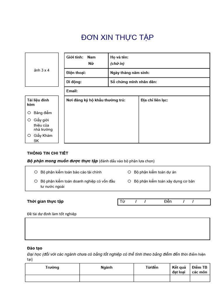 Mau Don Xin Thuc Tap | PDF