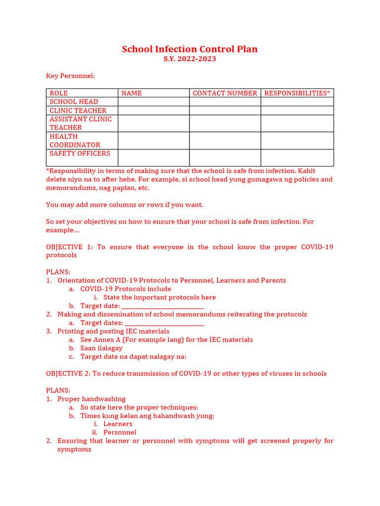 Infection Control Plan | PDF