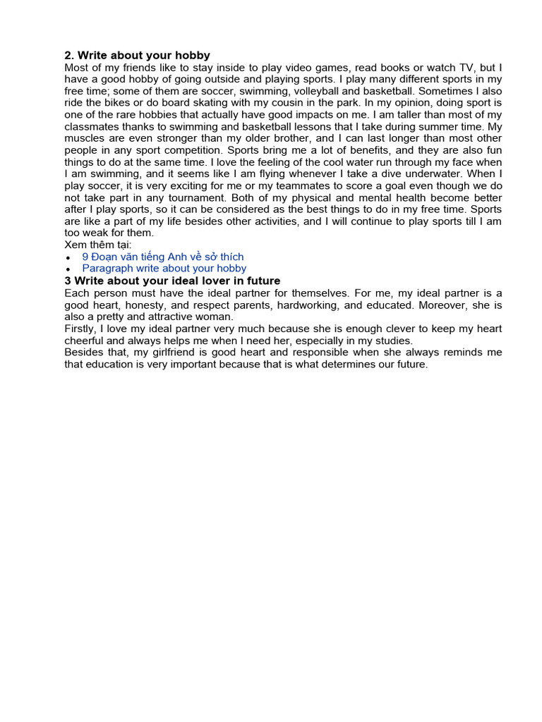 2. Write about your hobby: 9 Đoạn văn tiếng Anh về sở thích Paragraph ...
