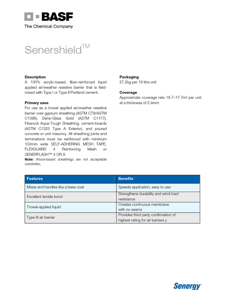 01 - TDS - Senershield TM | PDF | Cement | Concrete