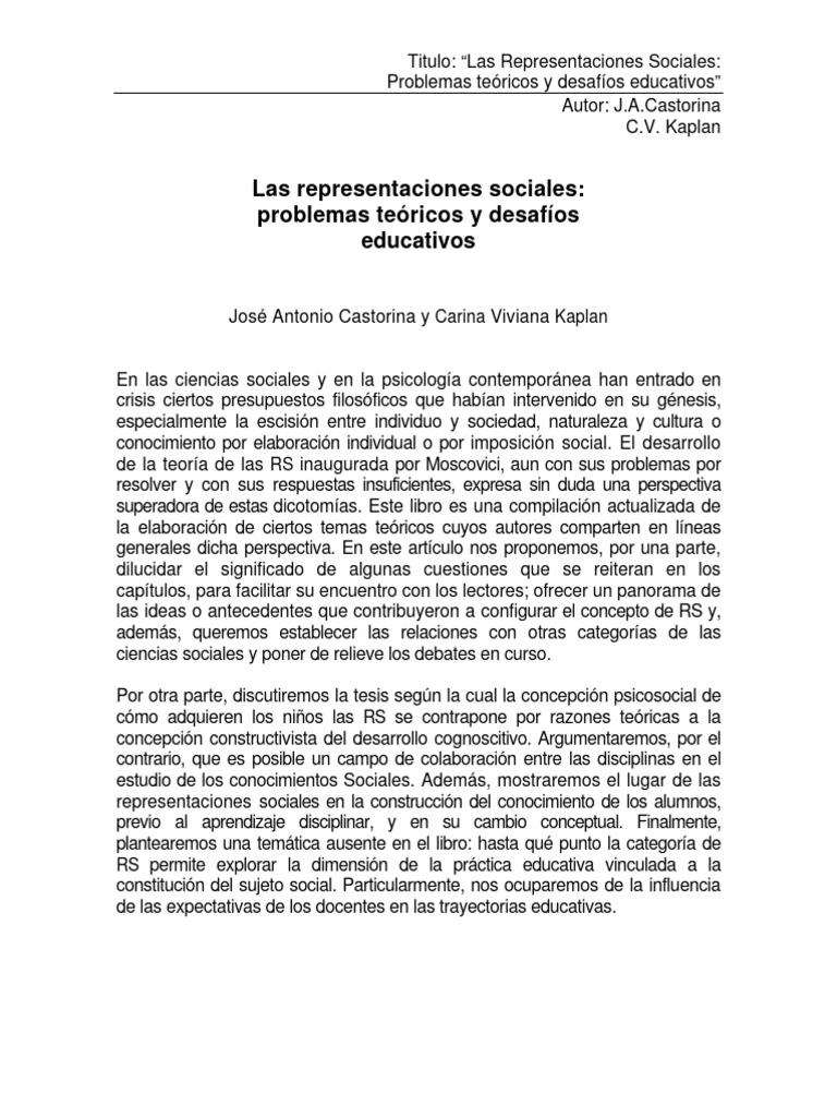 Retos de las Representaciones Sociales | PDF | Sicología | Conocimiento
