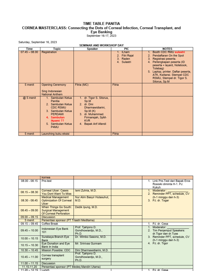 Time Table Panitia | PDF | Cornea | Medical Specialties