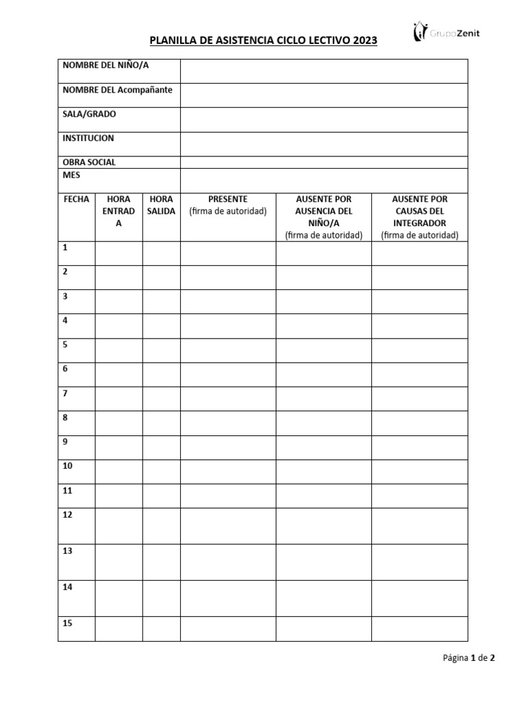 Planilla Asistencia 2023 | PDF
