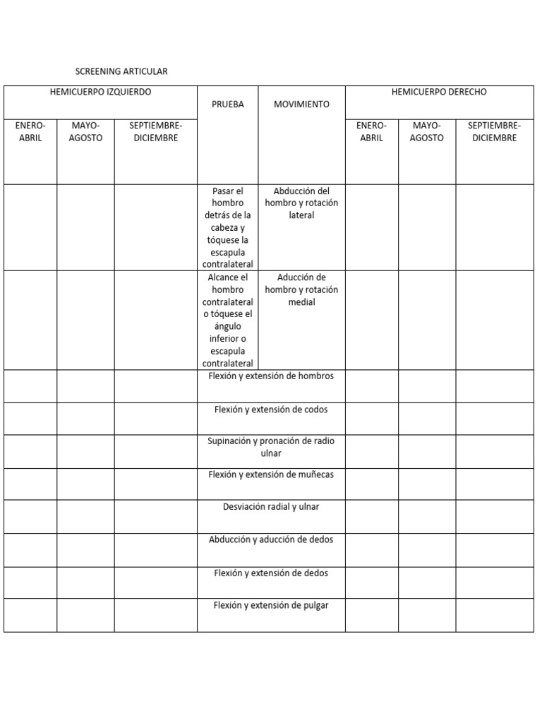 SCREENING ARTICULAR | PDF | Tobillo | Hombro