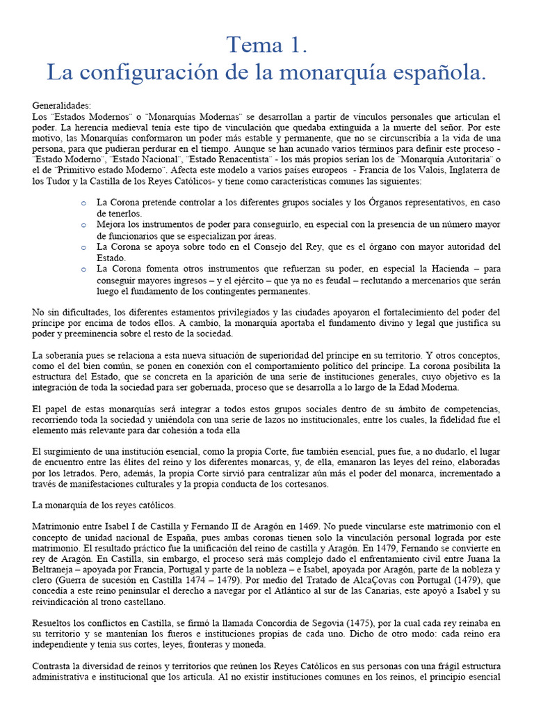 Tema 1 Historia Completo Pdf Imperio Español Casa De Los Habsburgo