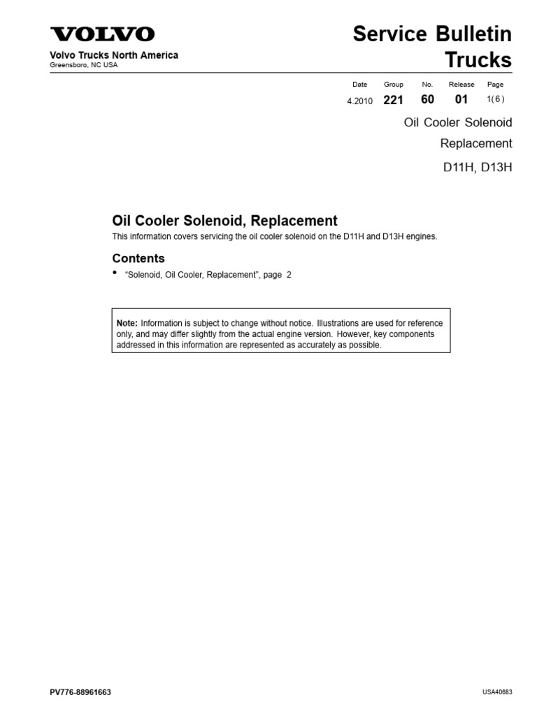 Oil Cooler Solenoid, Replacement D11H, D13H | PDF | Piston | Internal ...