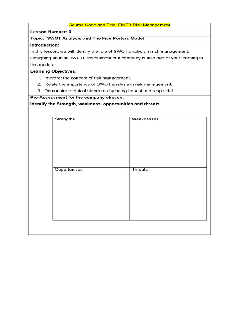 Module 3 RiskMgt | PDF | Swot Analysis | Risk Management
