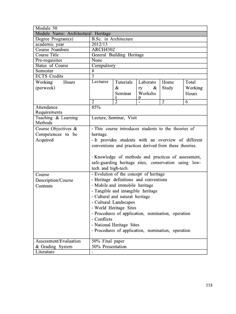 Heritage Course Outline | PDF