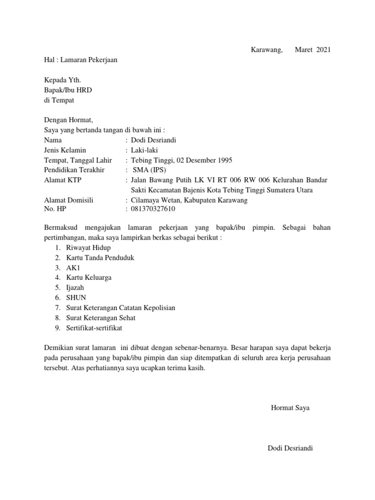 Surat Lamaran Dodi | PDF