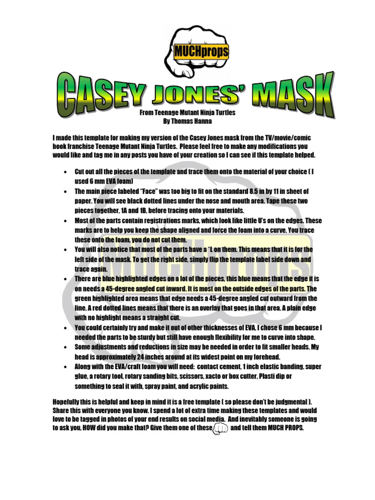 Casey Jones Mask Template | PDF