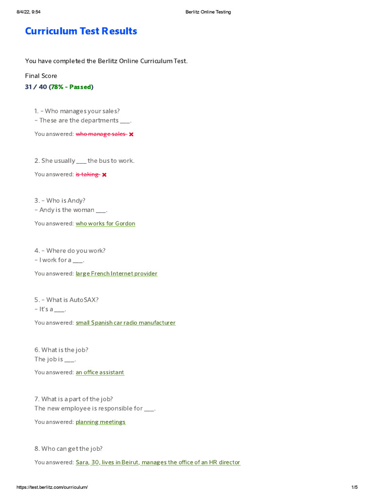 Berlitz Online Testing | PDF | Foods