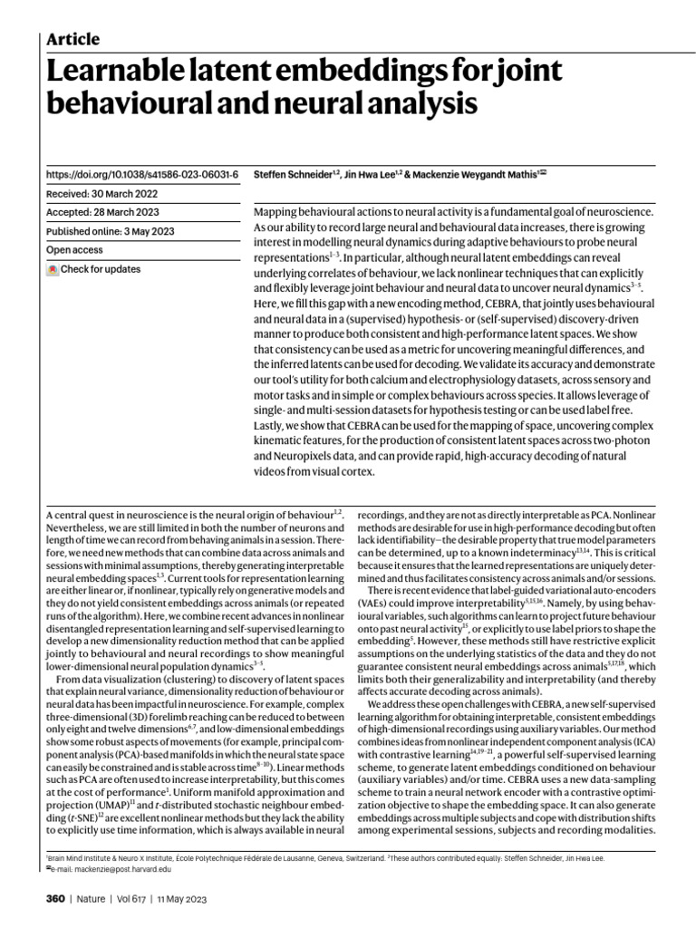 Learnable Latent Embeddings For Joint Behavioural and Neural Analysis | PDF | Learning ...