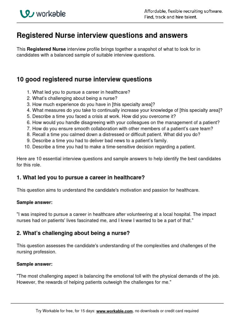 Registered Nurse Interview Questions | PDF | Nursing | Health Care