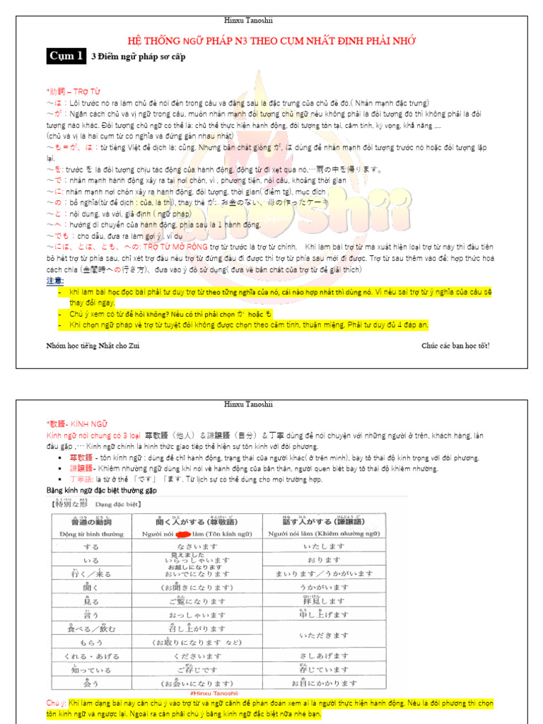 N3-Hệ Thống Ngữ Pháp N3 | PDF