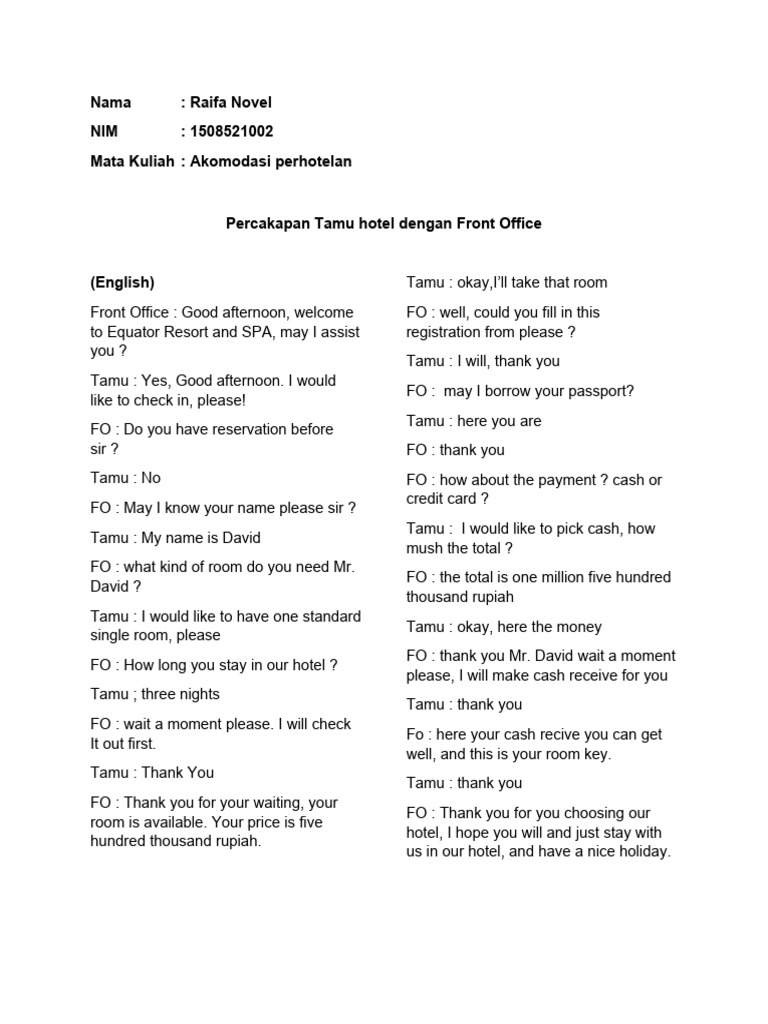 Tugas Front Office Conversation | PDF