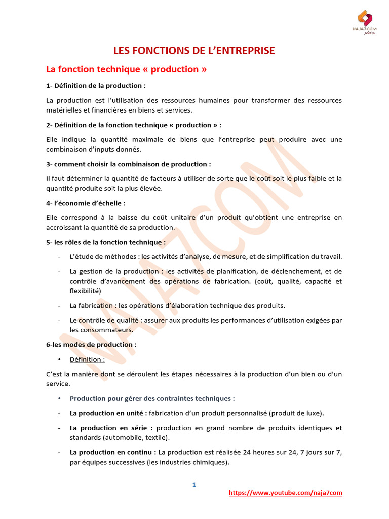 Les Fonctions de L'entreprise - NAJA7COM | PDF | Prix | Offre et demande