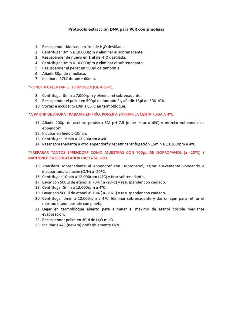 Protocolo Extracción DNA para PCR | PDF | Química | Ciencias fisicas