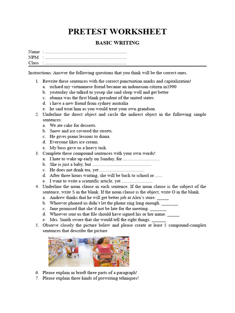 Pretest Worksheet | PDF