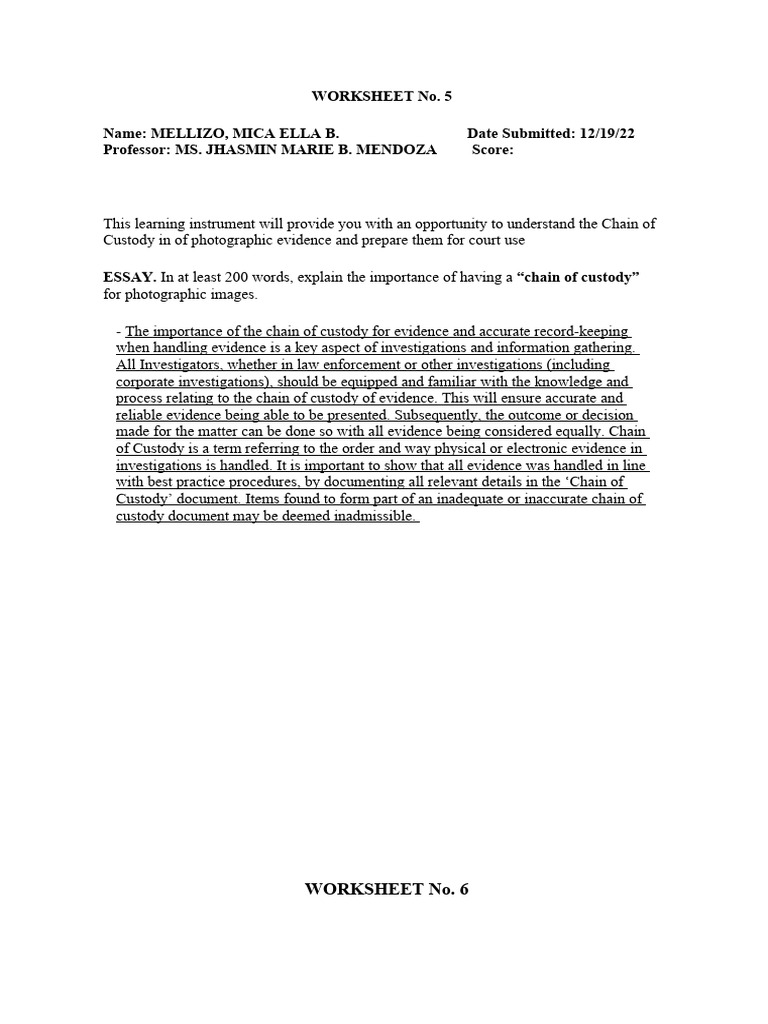 WORKSHEET No | PDF | Expert Witness | Evidence
