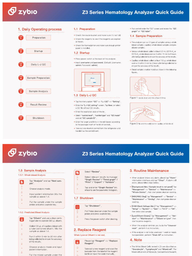 ZybioZ3 Hematology Analyzer Quick Guide V3.0 - 20190823 | PDF