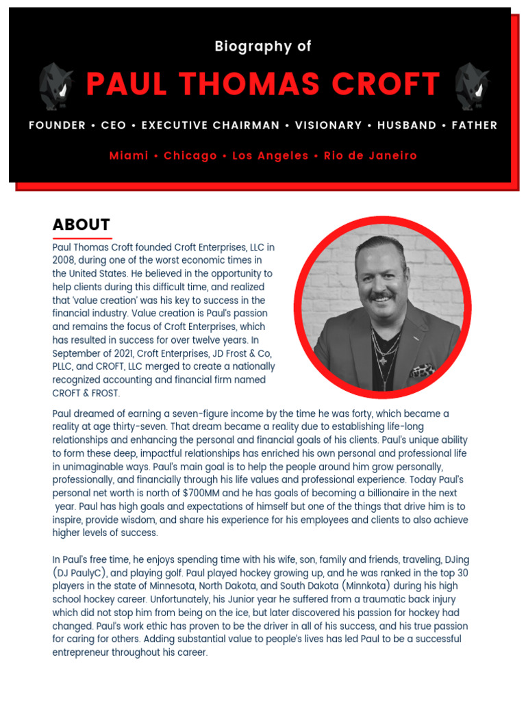 Paul Croft Bio | PDF | Mergers And Acquisitions | Taxes
