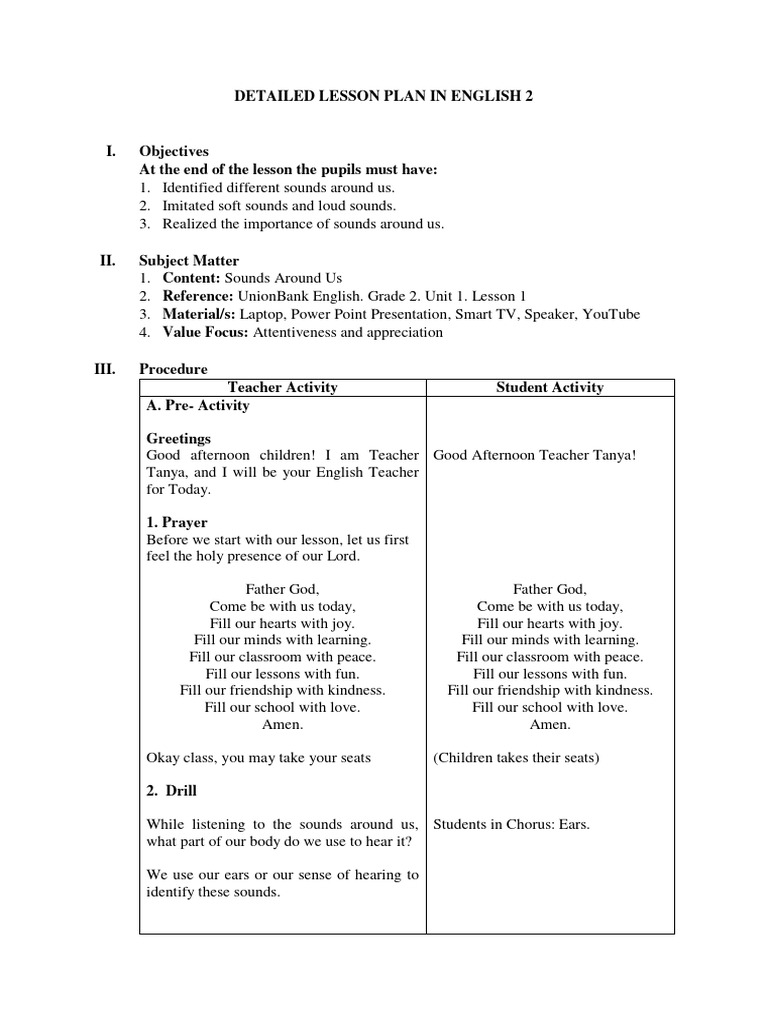 Educ 10 Lesson Plan Final | PDF | Lesson Plan | Sound