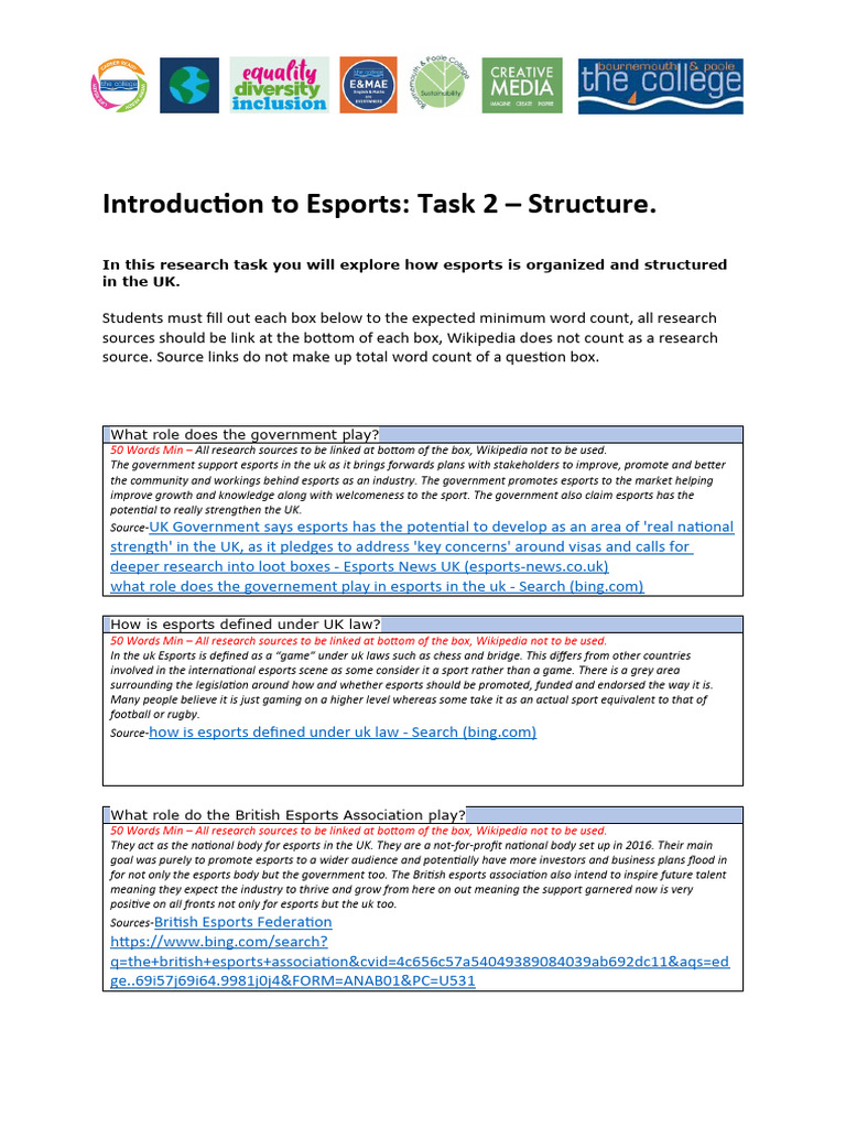 Introduction To Esports Research Task 2 Completed | PDF | Wikipedia