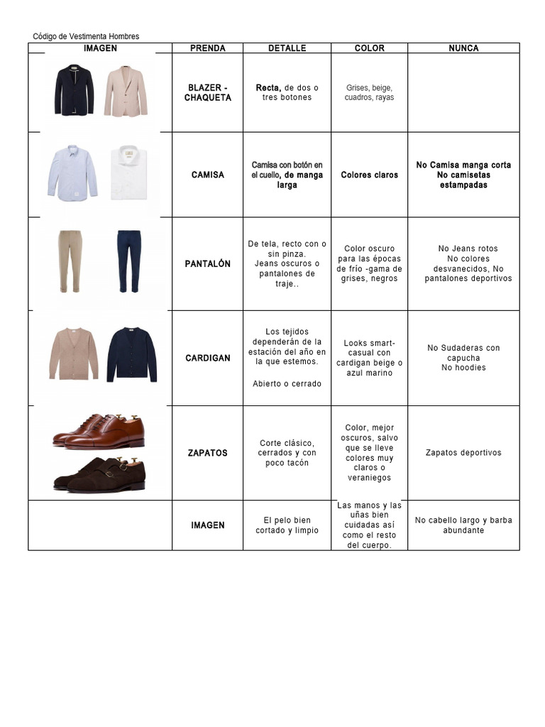 Código de Vestimenta | PDF | Ropa | Pantalones Código de Vestimenta | PDF | Ropa | Pantalones