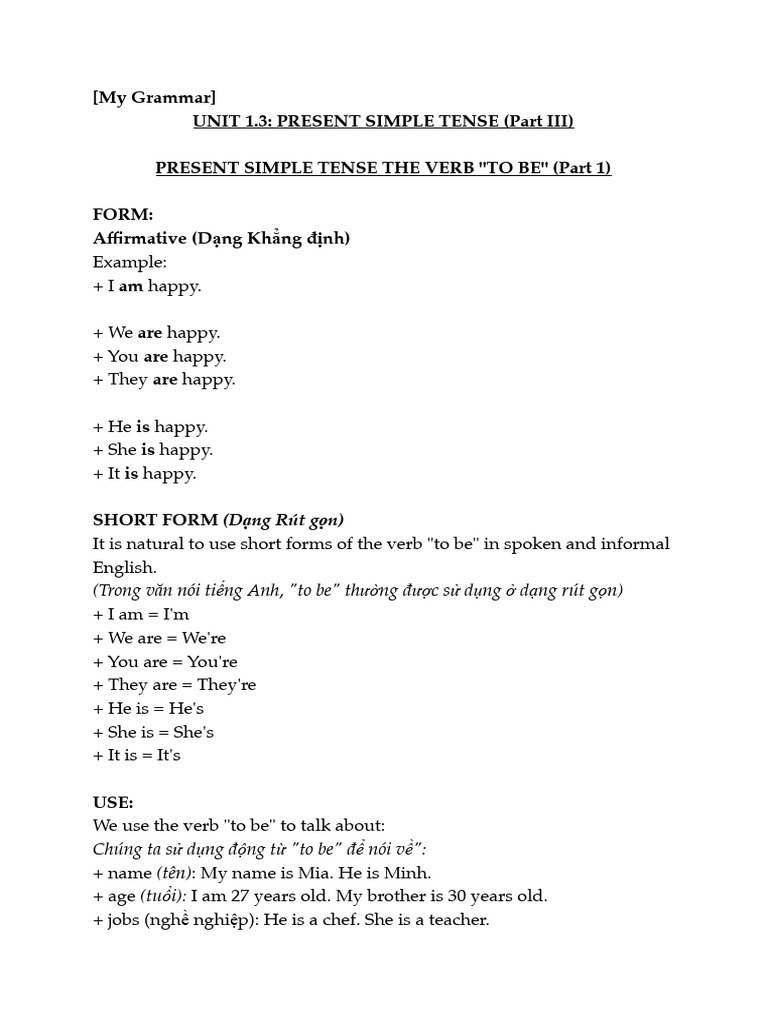 (My Grammar) UNIT 1.3 - PRESENT SIMPLE TENSE (Part III) | PDF ...