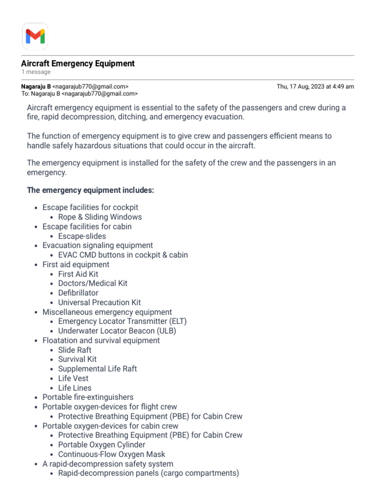 Aircraft Emergency Equipment Overview | PDF | Oxygen | Fires