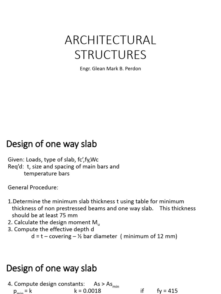One Way Slab Design Guide | PDF | Teaching Methods & Materials ...