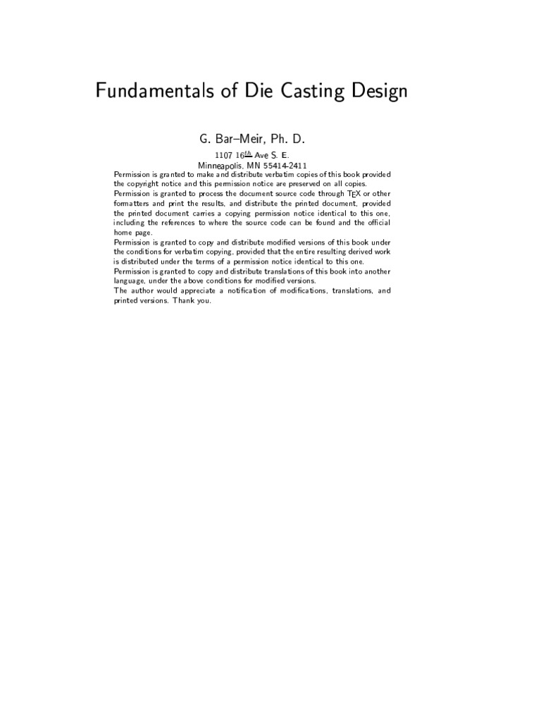 Fundamentals of Die Casting Design | PDF