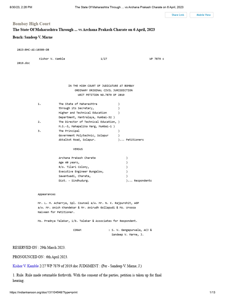 The State of Maharashtra Through ... Vs Archana Prakash Charate On 6 ...