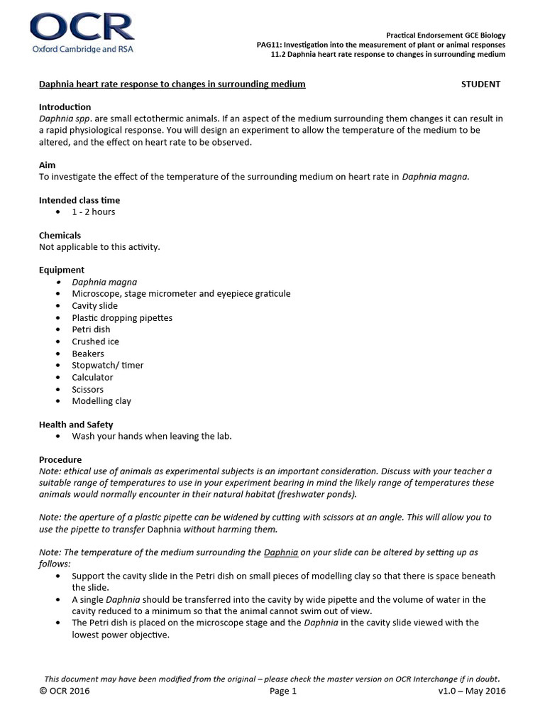 Daphnia Heart Rate and Temperature Study | PDF | Temperature