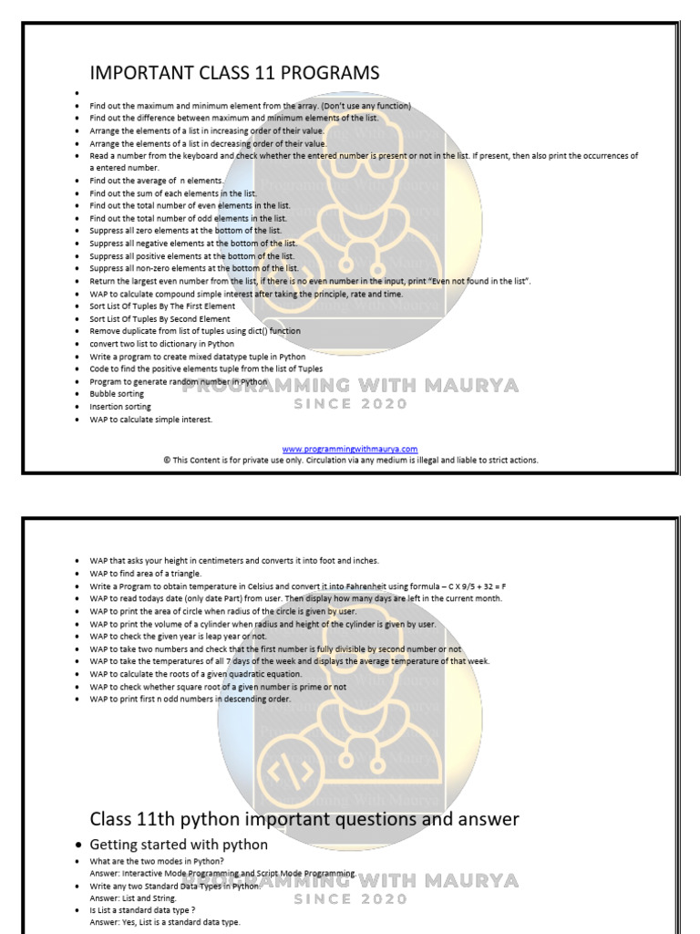 IMPORTANT CLASS 11 Python Questions | PDF | Reserved Word | Python ... IMPORTANT CLASS 11 Python Questions | PDF | Reserved Word | Python ...