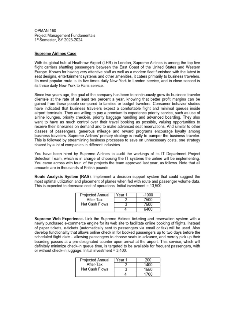 Sample Project Selection Case Study v2 | Download Free PDF | Economies | Aviation