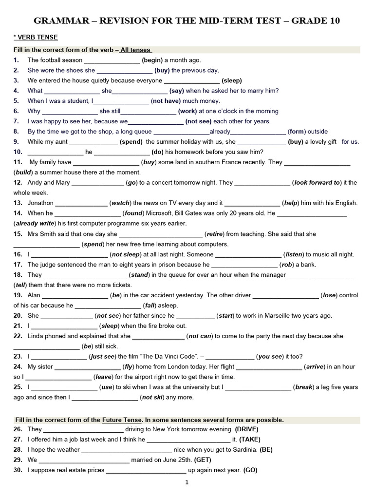 GRAMMAR Revision For The Midterm Test-Key | PDF