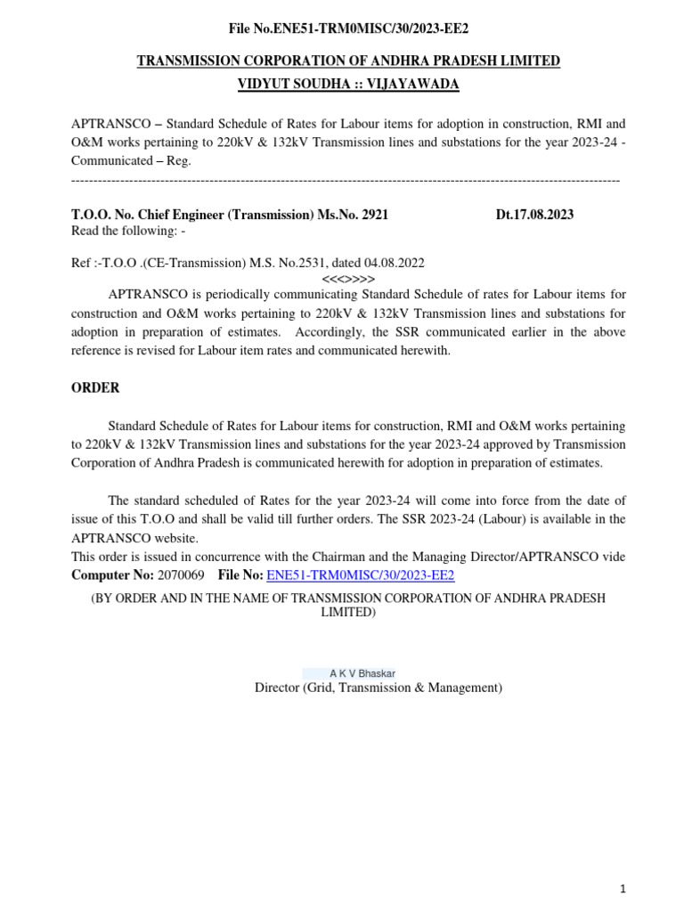Too 2921 Dt.17.08.23 SSR Labour | PDF | Surveying | Electrical Engineering