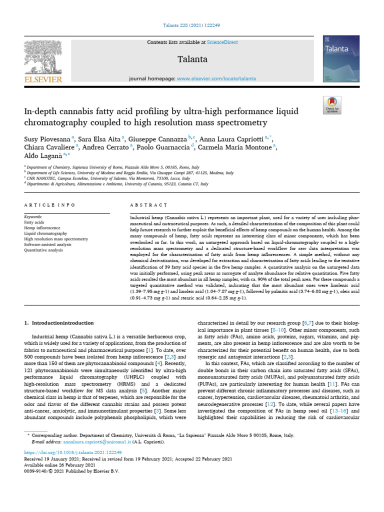 In-Depth Cannabis Fatty Acid Profiling by Ultra-High Performance Liquid ...