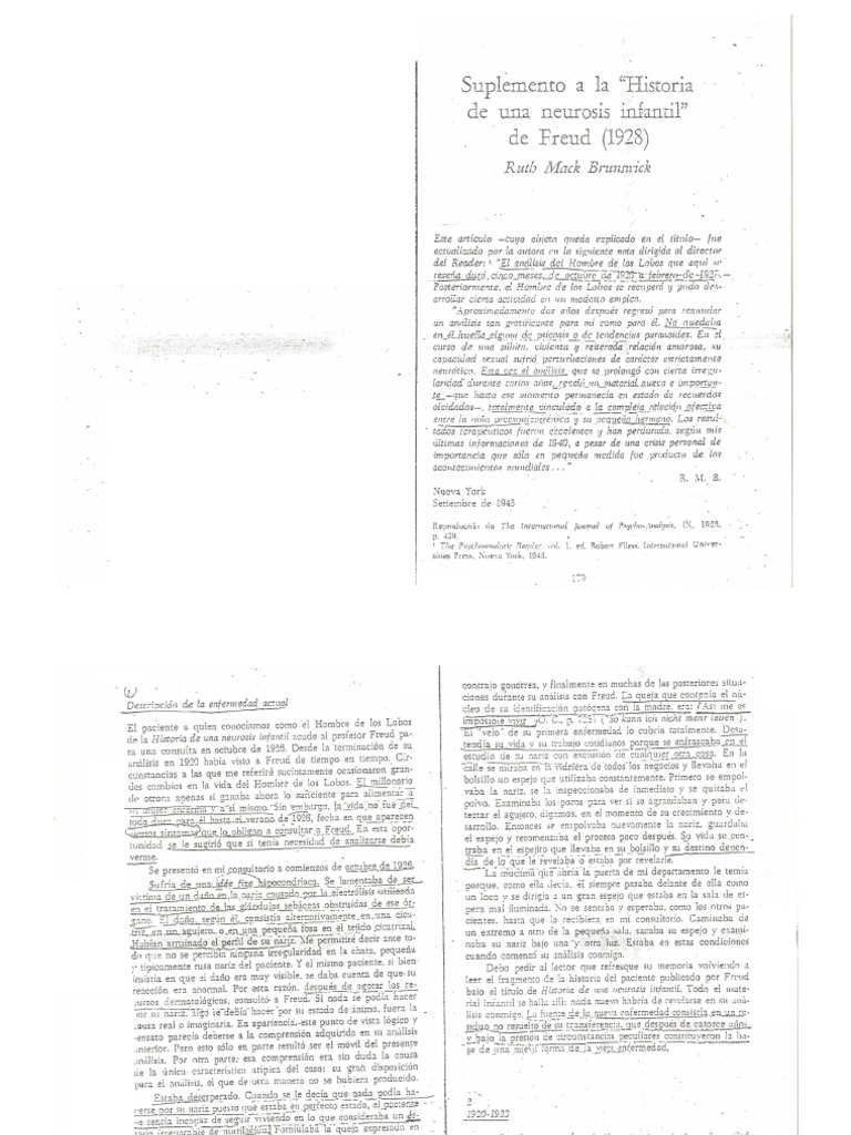 Suplemento a la historia de una neurosis infantil de Freud. Ruth Mack ...