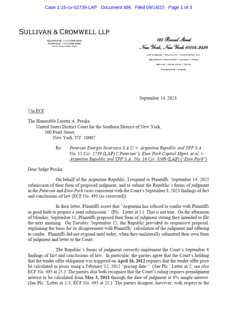 2023-09-14 Proposed (DCKT 496 - 0) | PDF | Damages | Judgment (Law)