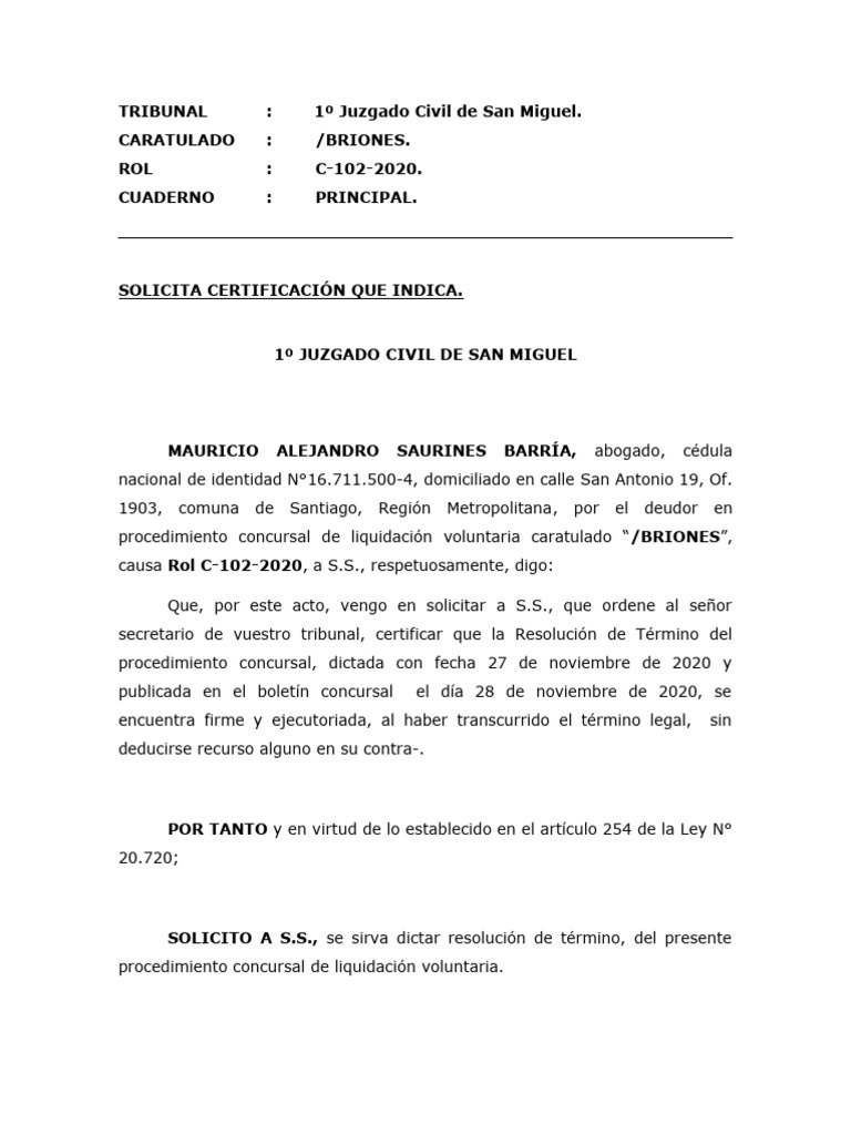 Certificar Ejecutoria Liquidacion Pdf