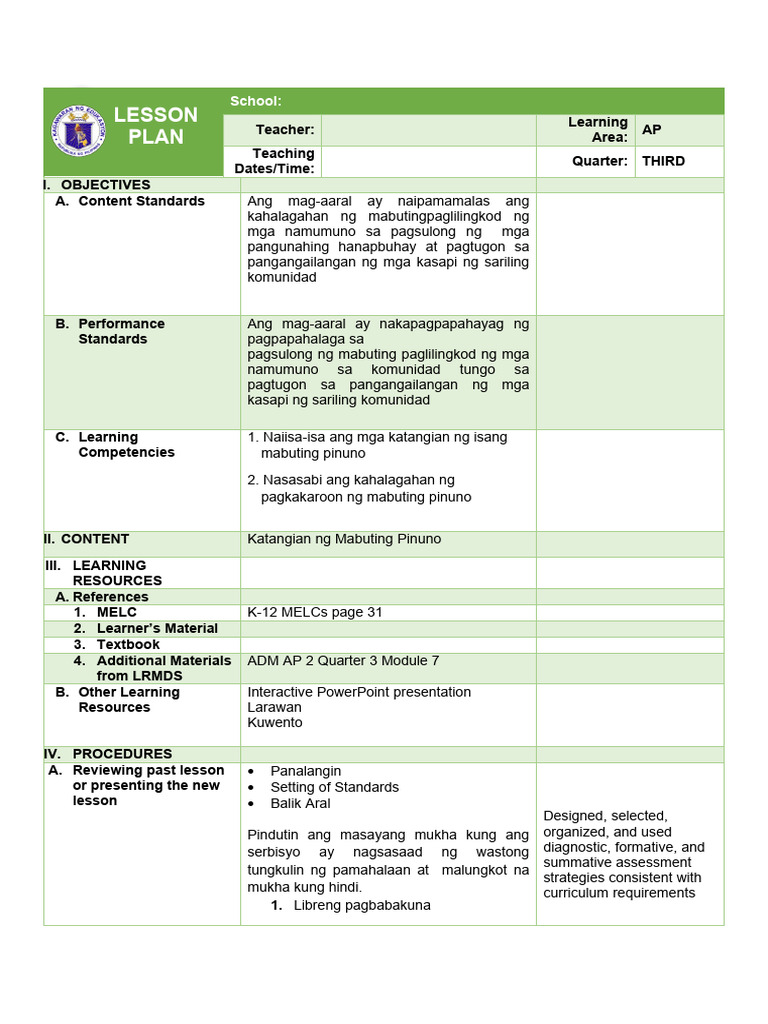 AP2 COT Q3 Katangian NG Mabuting Pinuno | PDF