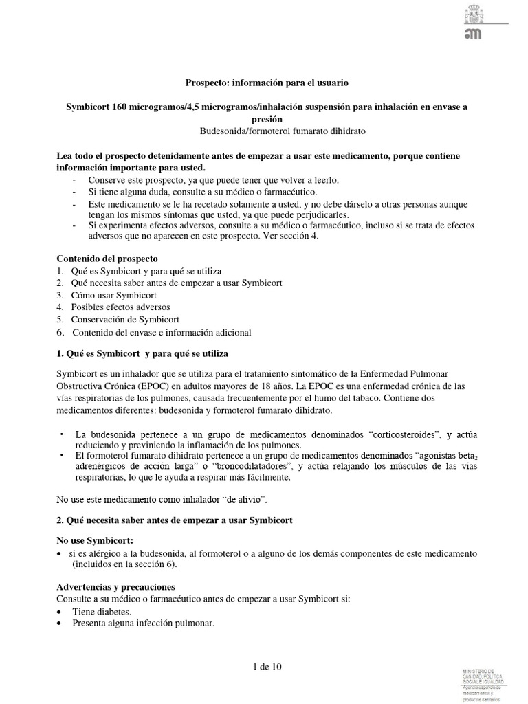 Prospecto de Symbicort: Uso y Efectos | PDF | Medicamentos con receta ...