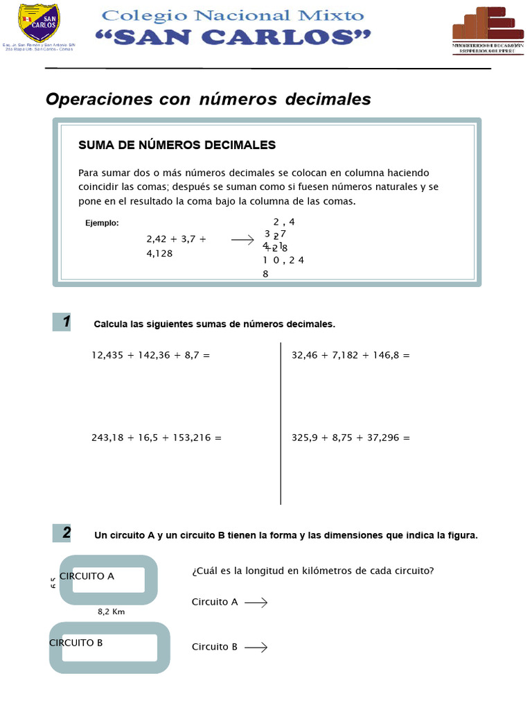 Operaciones Decimales | PDF | Unidades de medida