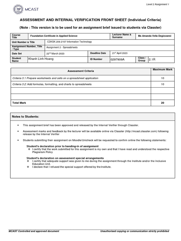 L2 - Assignment2 - Spreadsheets - IAS - Final 2 | PDF | Computers